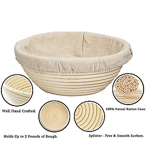 12 Inch Banneton Bread Proofing Basket Set - French Style Artisan Sourdough Bread Bakery Basket Brotform Cloth Liner Included - 100% natural rattan
