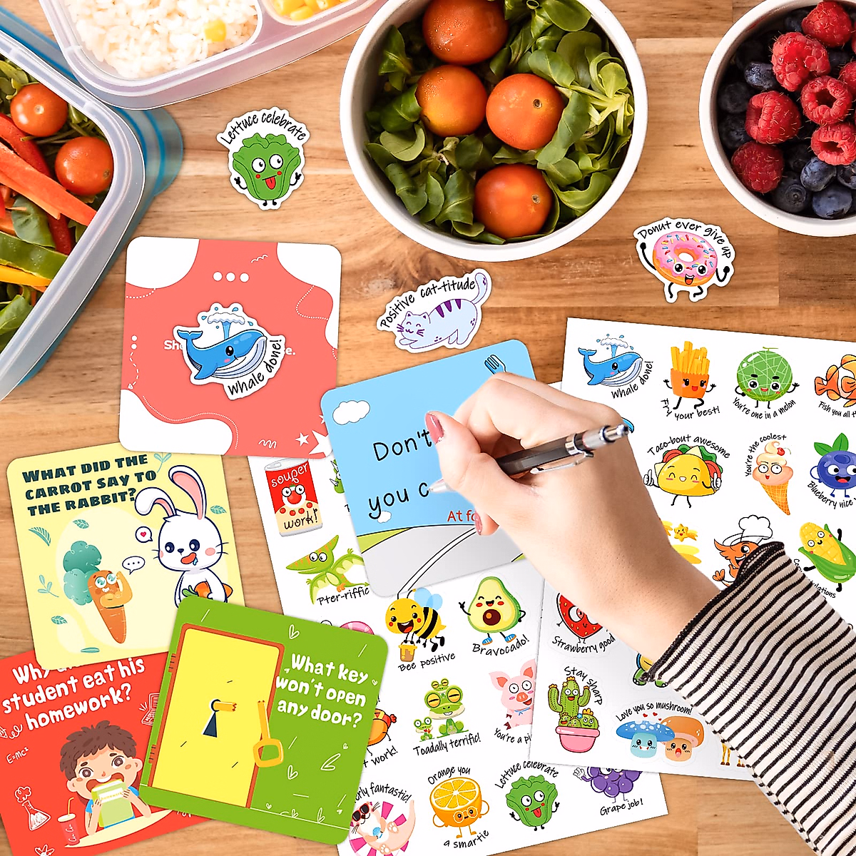 zheyistep 160 Joke Cards for Kids Lunch Box Jokes for Kids, Inspirational Lunch Notes for Boys Girls Students Lunch Notes Jokes Cards with 80 Reward Stickers for Teacher