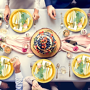 Patelai 120 Pcs Wedding Disposable Charger Plates Bulk 13 Inch Charger Dinner Plate Paper Cardboard Charger Service Plates Round Dinner Charger for Bridal Party Baby Shower Table Setting (Gold)