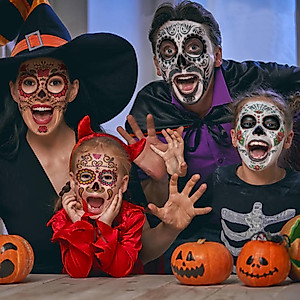 Temporary Face Tattoo, 8 Kits Tattoos Sugar Skull Stickers Day of The Dead Makeup, Face Tattoo Rose Design for Halloween, Masquerade and Parties