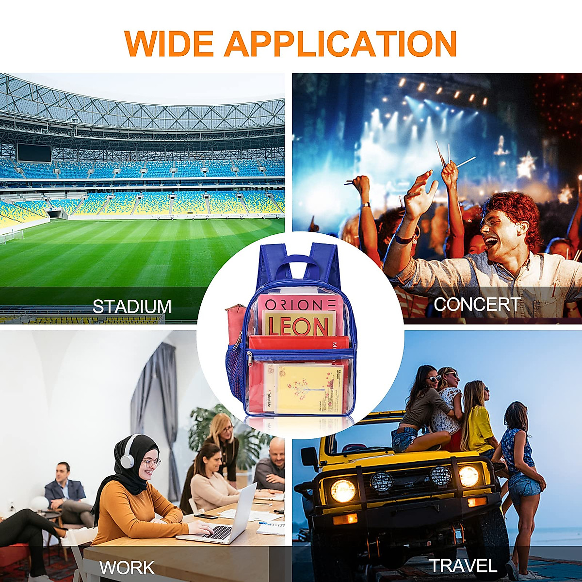 USPECLARE Clear Backpack for Stadium Approved 12×6×12, Water proof Clear Bag for Stadium Events and Concert Work Sport Event