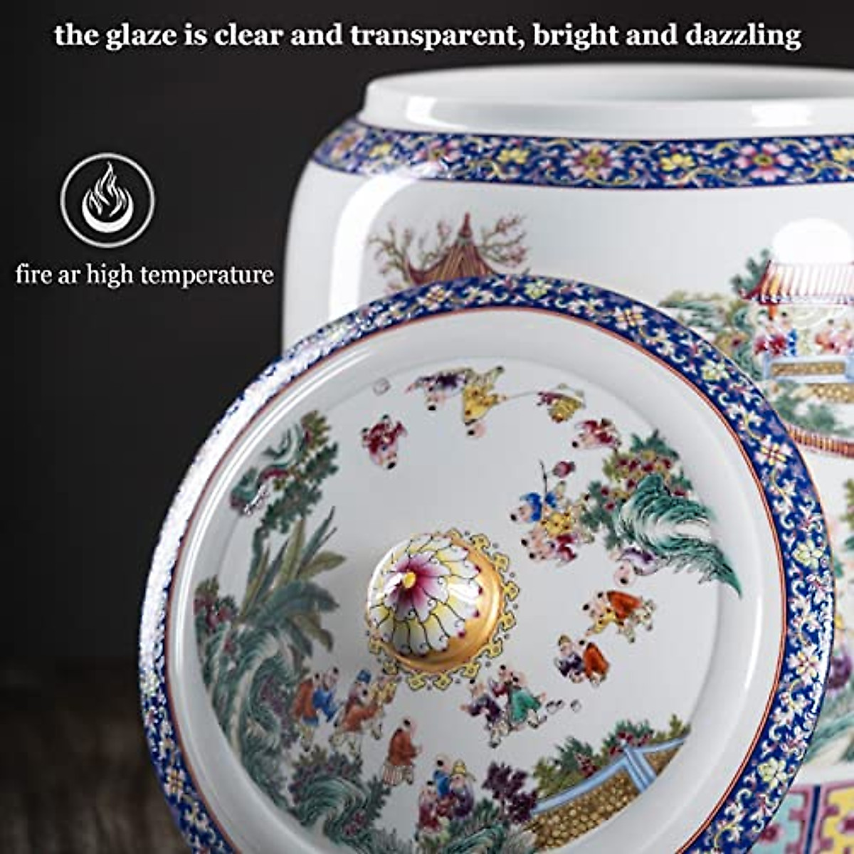 Chinese Style Food Dispenser 22Lbs Ceramic Rice Bucket Cereal Storage Container Chinese Porcelain Grain Dispenser Suitable for Flour, Sugar, Coffee, Rice, Nuts, Snacks, Pet Food, Tea (Color : A)