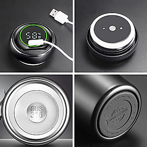 By Luck Temperature Display Water Bottle 16oz - Vacuum Insulated Thermos Bottles, Leakproof, BPA Free, Double Walled Reusable Travel Mug for Keep Hot/Ice Coffee, Tea (Black)