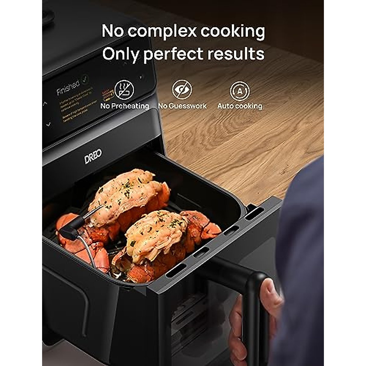 Dreo ChefMaker Combi Fryer, Cook like a pro with just the press of a button, Smart Air Fryer Cooker with Cook probe, Water Atomizer, 3 professional cooking modes, 6 QT