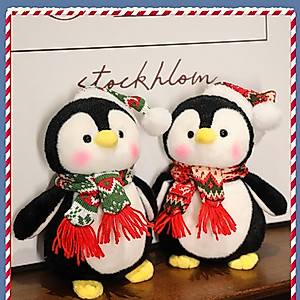 Cute Plush Penguin Stuffed Animal with Hat and Scarf, Penguins Plush Toys,Christmas Penguin Plush Soft Body Pillow Plushies,Room Decor, Gift for Girls and Boy Halloween, Birthdays (Red, 9.8 in)