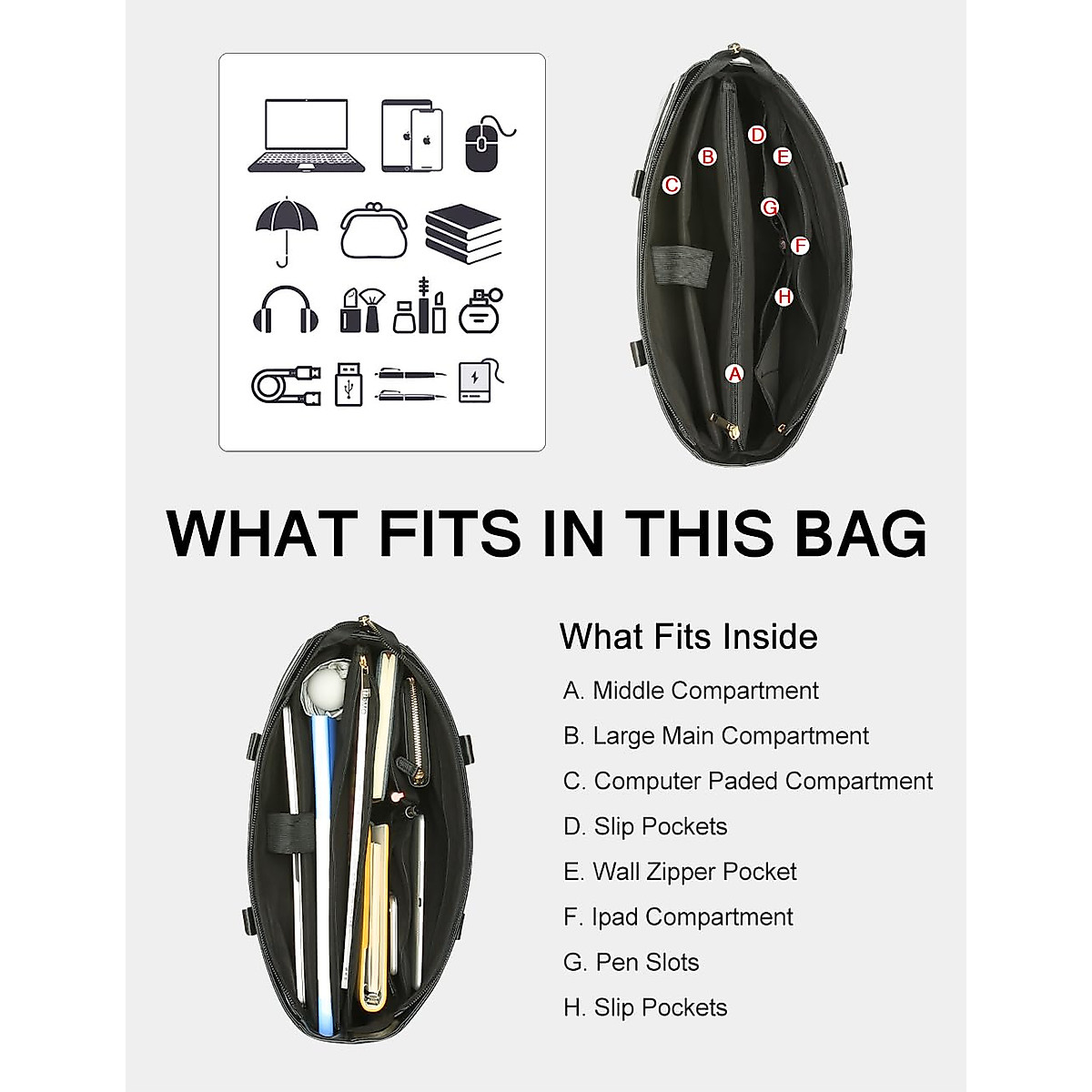 Laptop Tote Bag for Women 15.6 Inch Waterproof Leather Work Bag Briefcase Women Business Office Computer Bag Black