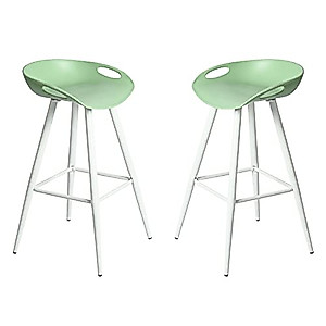 Set of 2 Bar Stools, 31.7" Simple Modern Style High Counter Stool with Low Backrest & Footrest & Metal Legs & PP Seat, Portable Barstools for Kitchen Island Patio Balcony, White &Lime Green …
