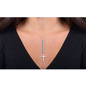 NYC Sterling Women Silver Turquoise Beaded Drop Cross Necklace