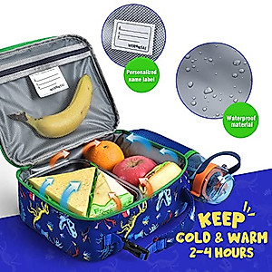 Fossils Dinosaur Lunch Box - Insulated Kids Lunch Box for Boys Lunch Bag School Preschool Kindergarten Elementary Picnic Lunch Tote Bag Waterproof Reusable Lunchbox with Handle and Pocket