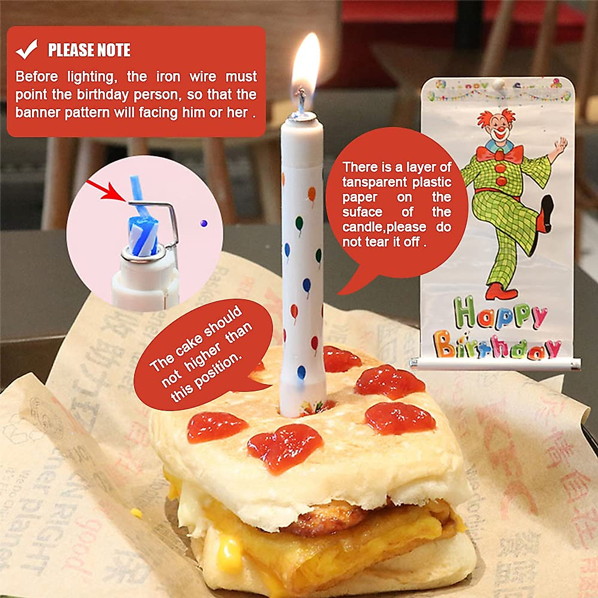 Pop Up Surprise Banner Candle, Circus Carnival Clown Cake Cupcake Candle, Clown Banner Birthday Candle for Party Supplies - 1 Pcs