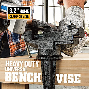 Table Vise or Bench Vise Universal, 360° Swivel Clamp-On Vise Portable Home Vice 3.2'' for Woodworking, Cutting Conduit, Drilling, Metalworking