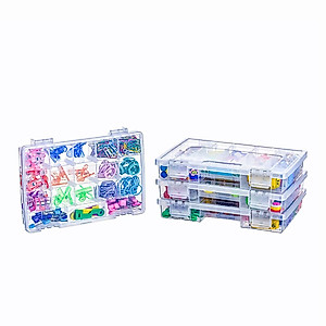 BangQiao 4 Pack Clear Plastic Storage Organizer Box with 15 Adjustable Dividers and 3 Fixed Sections, Portable Carrying Case with Handle and Hinged Lid for Art, Craft Supplies, Small Parts, Tackle