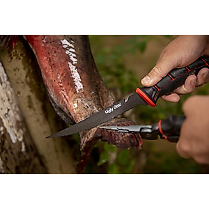 Ugly Stik Ugly Tools 7 Inch Serrated Knife, Fishing Fillet Knife for Anglers, Sharp Trailing Point Serrated Stainless Steel Blade, Non-Slip Grip Handle, Black