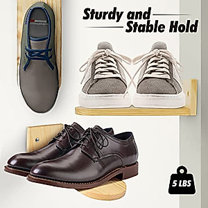 Wall Shoe Shelf - Pine Wood Shoe Display Shelf- Traditional Creations Set of 6 Wall Mount, and Adhesive Tape Installation, Floating Shoe Display Stand for Sneakersshelf