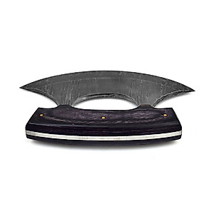 Traditional Handmade Ulu Knife of Damascus Steel - Best Alaskan Ulu Knife With leather Sheath - Multi-Purpose Mezzaluna Ulu Knife, Pizza Cutter Rocker Knife, Skinning knife, Chopping knife or Hunting knife, EC-5501