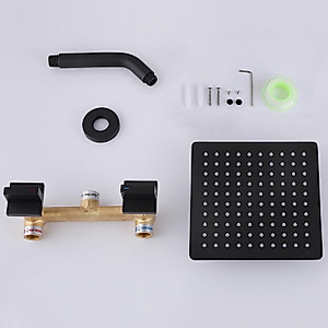 FSCEPIXI 2 Handles Shower Faucet Set with Stainless Steel Shower Head,Single Function Shower Trim Kit with Rough-in Valve,Matte Black