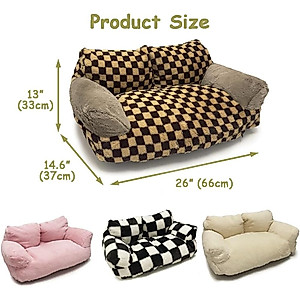 EZOPII Pet Couch Sofa, Checkers Plaid Washable Cat Beds for Medium Small Dogs & Cats - Durable Plush Cat Couch Pet Sofa - Soft Anti-Slip (Green Plaid)