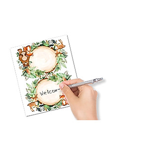 Table Place Card, Woodland Animals Themed Tent Style Cards, Pack of 25 Half-Fold Reception Place Card, Botanical Forest Food Labels, Perfect for Greenery Baby Shower, Birthday Party(C01)