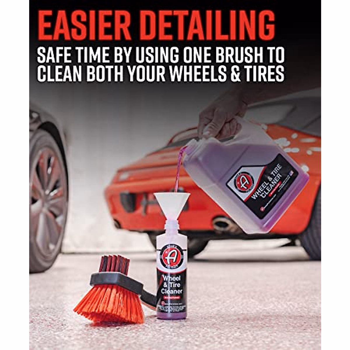 Adam's Double Sided Car Detailing Brush Wheel Brush & Tire Brush for Wheel Cleaning | Soft, Durable Chemical Resistant Bristles Against The Harshest Wheel & Tire Cleaner