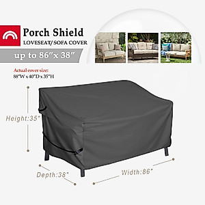 Porch Shield Patio 3-Seater Sofa Cover - Waterproof Outdoor Couch Deep Seat Sofa Cover 86W x 38D x 35H inch, Black