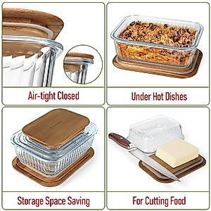 dokaworld Set of 4 Stackable Space-Saving Nesting Glass Bowls with Airtight Acacia Lids for Lunch, Meal & Food Prep - Microwave & Oven-ready BPA Free Durable Heat Resistant Inert Borosilicate Glass