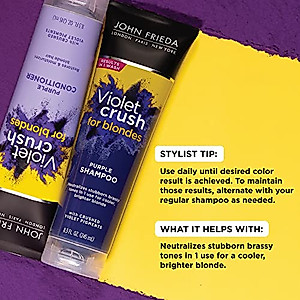 John Frieda Violet Crush Purple Shampoo and Conditioner Set - Blonde Toner Neutralizing Yellow Tones for Bleached and Platinum Hair, Enhancing Blonde Tones, 8.3 oz (2 Pack)