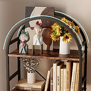Arbuxzuy 5-Tier Bookshelf, 24 Inch Width Industrial Arched Bookcase, Vintage Storage Rack with Open Shelves, Free Standing Shelf for Home Office, Living Room,Bedroom, Rustic Brown