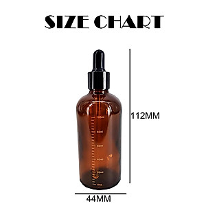 2PCS 100ml 3.4oz Empty Refillable Amber Glass Graduated Scale Dropping Bottle Vial Container Drip Tube With Glass Dropper Pipette For Essential Oil Lab