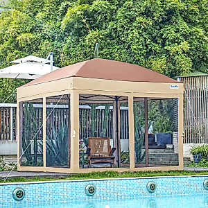 Quictent 6.6’x6.6’ Pop up Canopy Tent with Netting, Instant Setup Screen House Room Tent Screened- 4 Magnetic Doors, Waterproof (Khaki)