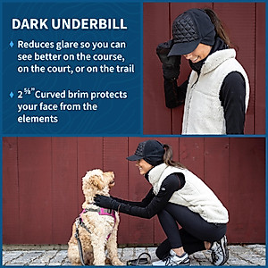 TrailHeads Women's Winter Ponytail Hat | Trucker Hat with Drop Down Ear Warmers | Quilted Hat - Black