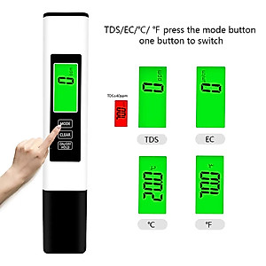 TDS Meter Digital Water Quality Tester,EC Meter & Temperature Meter 4 in 1,for Ro-Rodi System Drinking Water,Water Quality Tester 0-9990 PPM Measuring Range,1 PPM Increments（White）