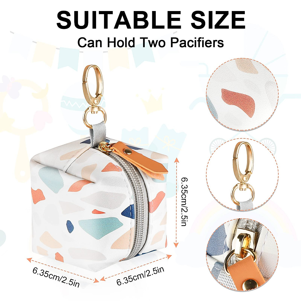 Baby Pacifier Case with Clip, Baby Pacifier Holder Pouch Box for Diaper Bag, Holds 2 Pacifiers for Travel Outdoor Activities, Small Baby Utensils,Colorful Stone