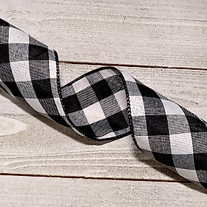 Value Ribbon Cambridge 1.5" X 10 YD Wired Buffalo Gingham Ribbon for Gift Wrapping, Black and White Plaid Ribbons for Crafts, Party Decorations and Birthday Gifts for Women