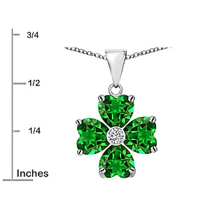Star K 6mm Heart Shape Simulated Emerald Lucky Clover Pendant Necklace Sterling Silver