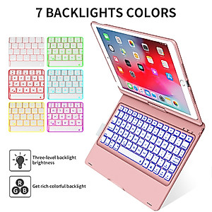 BABG iPad Keyboard Case for iPad 6th Gen 2018, iPad 5th Gen 2017, iPad Pro 9.7, iPad Air 2, iPad Air 1, 360 Screen Rotation 7 Colors Backlight iPad Case with Keyboard - Rose Gold