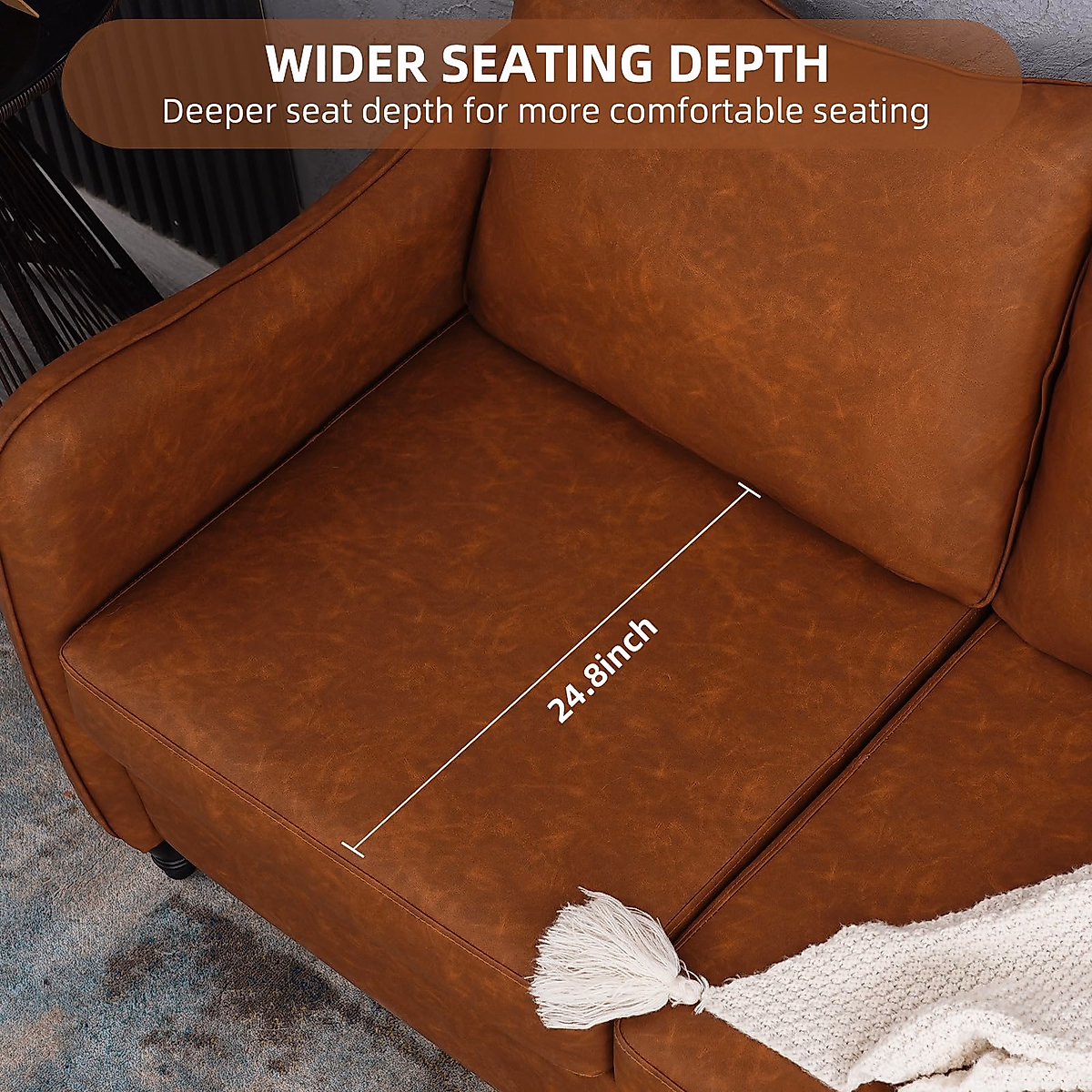 53" Small Loveseat Sofa,Mid Century Modern Love Seat Sofa Couch with PU Leather,2 Seat Small Couches for Small Spaces,Comfy Upholstered Sofa for Living Room,Bedroom,Dorm Office and Apartment(Brown)