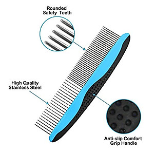 Pets First 2 Pack Dog Comb Small & Large PET Comb for Small & Large Breeds & Areas. Premium Anti-Slip Comfort Grip Ergonomic Handle for Your Dog & Cat with Durable Stainless-Steel