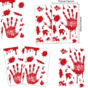 KUUQA 4 Pcs Bloody Handprint Clings Horror PVC Stickers Decals for Halloween Decorations