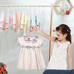 ManGotree Baby Velvet Hangers with 360° Swivel Rose Gold Hook, 10.95" Non-Slip Toddler Hangers, Ultra Thin Space Saving Children's Clothes Hanger, 15 Pack (Light Pink)