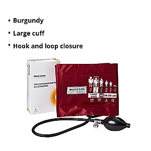 McKesson LUMEON Replacement Blood Pressure Cuff with Bulb and Valve, Nylon Cuff, 2-Tube Bladder, Burgundy, Adult Large, Gauge Not Included, 15 Count