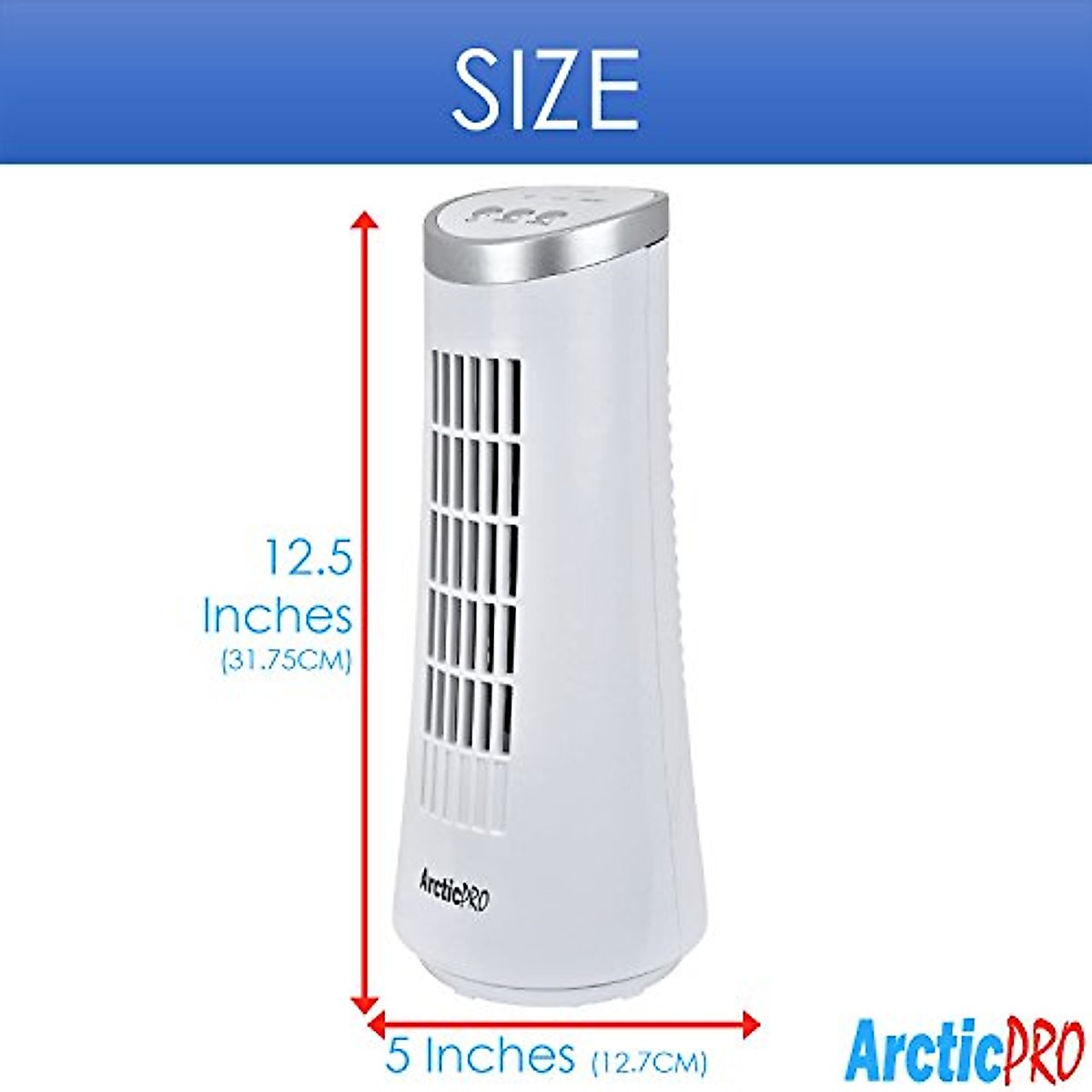 MINI DESK OSCILLATING TOWER FAN By Arctic-Pro – Slim and Compact Size, 2-Speed, Ultra-Quiet Operation, Convenient Carrying Handle, 75 Degrees of Oscillation For Powerful Circulation, 12 Inches, White
