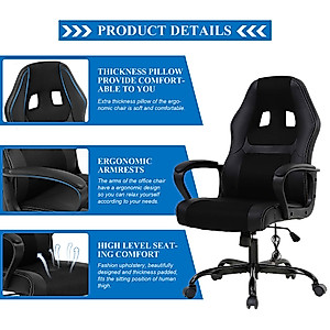 Ergonomic Heavy Duty Leather Racing Video Game Office Chair with Massage Function Lumbar Support PC Office Chair Gaming Desk Chair for Home Office Best Computer Gaming Chairs Video Game Chairs, Black