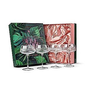 Vintage Flamingo Belle Coupe Glasses for Cocktails and Champagne | Tropical Chic Glassware Collection | Set of 4 | 12 oz Crystal Retro Style Stemmed Saucers for Elegant Bar Drinks