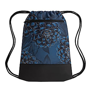 Drawstring Backpack for Women | Durable Lightweight Gym Backpack with Graphic Designs | Great for Drawstring Bags for the Gym, Travel, and Overnights | Teal/Black - Dahlia Flower