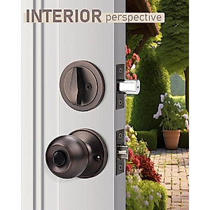 Exterior Deadbolt and Door Knob Set, Oil Rubbed Bronze Entry Door Locksets with Single Cylinder Deadbolt, 3 Pack Keyed Alike Door Lockset with Over 250000 Cycles