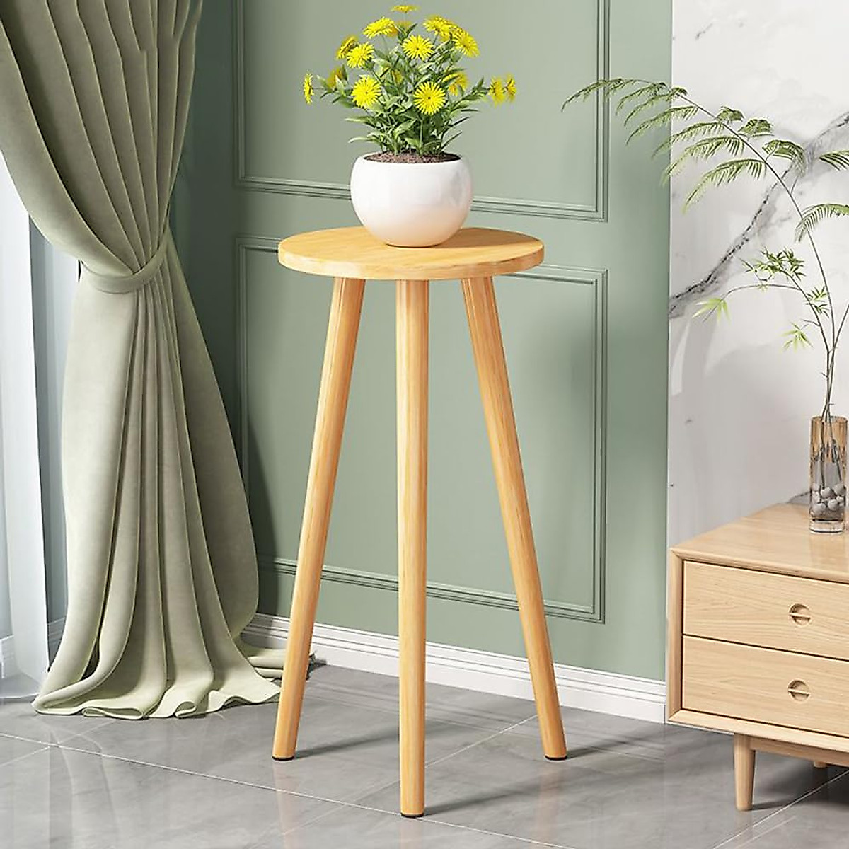 IOEDHW 27”Round Plant Stand, Classic Wood Flower Stand Stool, Plant Stand Flower Pot Holder, Wooden Stool For Indoor Plants, Garden Patio Rack Display Shelf Holds For Succulents, Cacti, Herbs