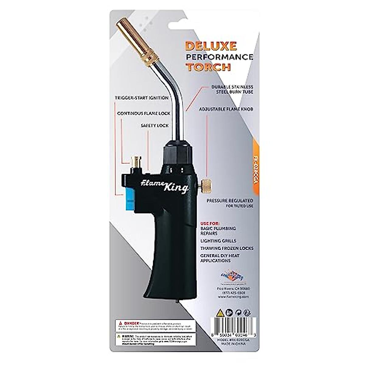 Flame King FK-028CGA High Intensity Propane Torch Head for Soldering, Brazing, Plumbing, Lighting Charcoal/Fire Pits,Compatible with 1LB Cylinders, MAPP, and MAP-PRO