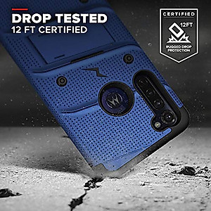 ZIZO Bolt Series for Moto G Stylus (2020) Case with Screen Protector Kickstand Holster Lanyard - Blue & Black