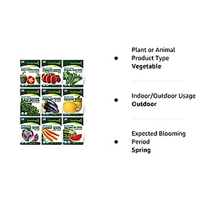 Purely Organic Products Vegetable Garden Starter Kit (Over 3500 Open Pollinated, Organic, Non-GMO, Heirloom Seeds) Cucumber, Watermelon, Onion, Eggplant, Snap Pea, Sweet Pepper, Carrot & Spring Onion
