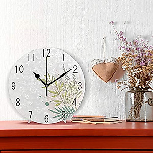 Flower Silent Round Wall Clock, Floral Non-Ticking Decorative Battery Operated Quiet Clock for Living Room Home Office School Kitchen,Small, 10 inch Desk Clock